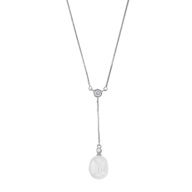 Collier Perle d'Eau Douce et oxyde de zirconium - Argent 925 rhodié ...